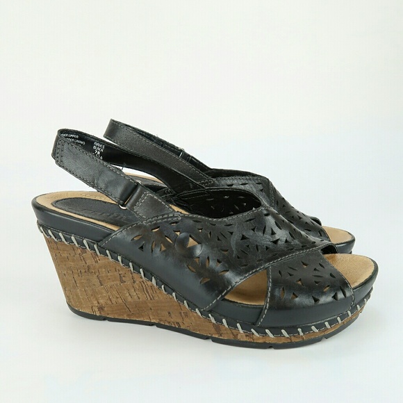 Earth | Shoes | Earth Aries Black Wedge Slingback Heels | Poshmark